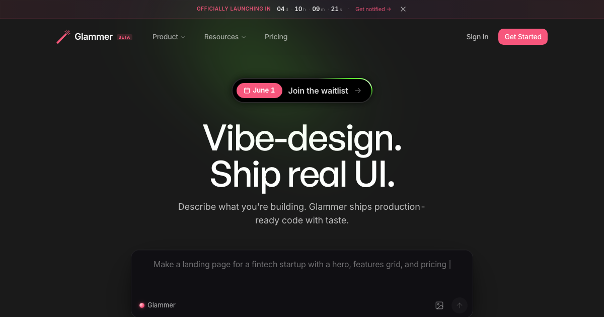 Glammer — AI Design Tool for Production-Ready UI